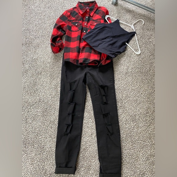 balera | Costumes | Red Black Plaid Flannel Black Tank And Black Ripped ...